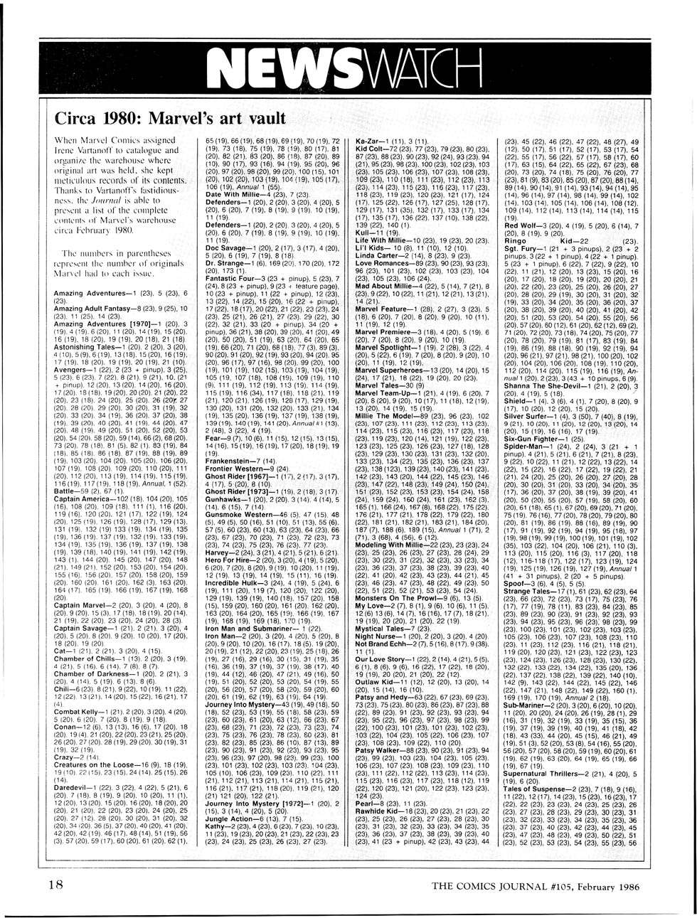 Irene Vartanoff's 1980 Marvel Warehouse Inventory List - The Comics Journal