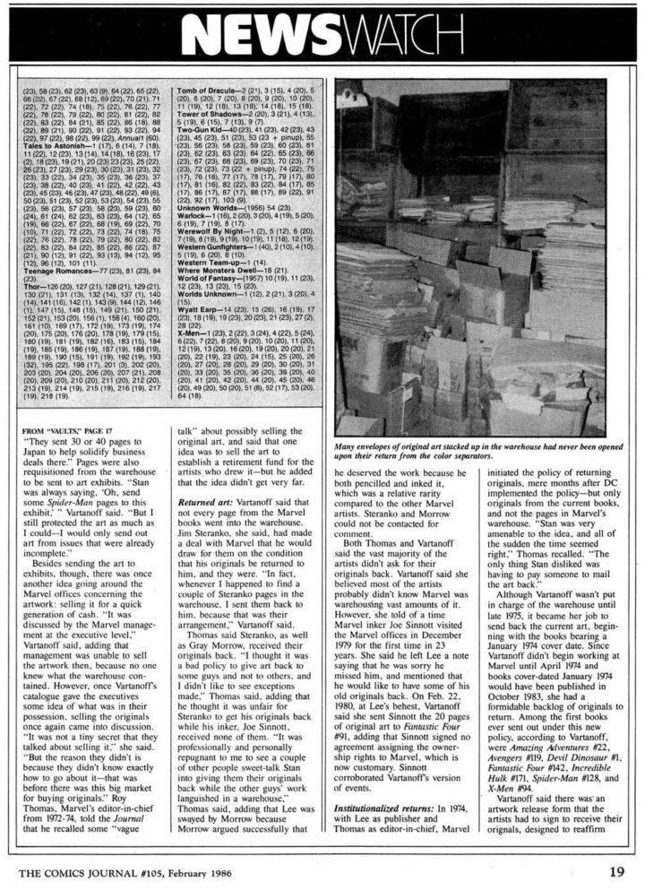 Irene Vartanoff's 1980 Marvel Warehouse Inventory List - The Comics Journal